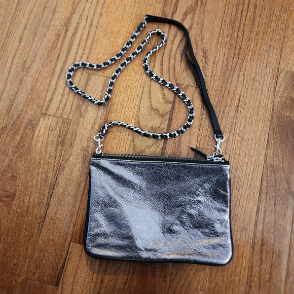 Sandro | Bags | Sandro Silver Metallic Leather Addict Double Zip Purse ...
